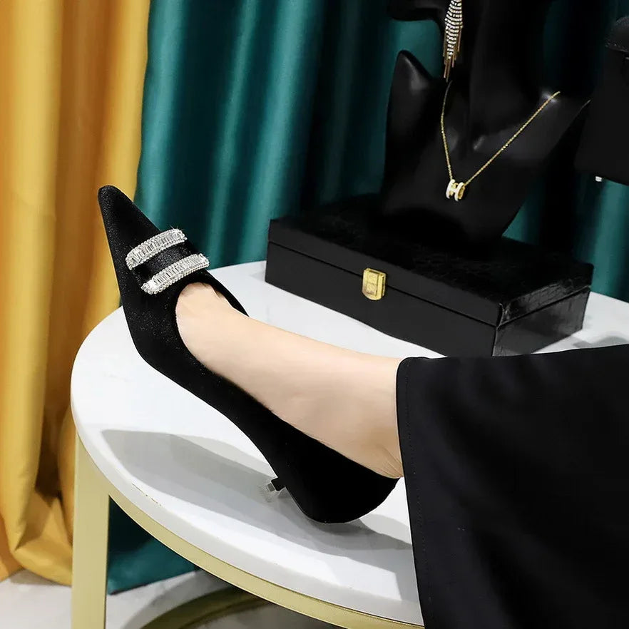 Women's Mid Heel Thick Suede High Heels – The Elite Gallery - by Viexta